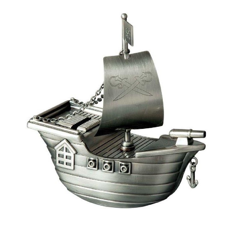 Money Box Jolly Roger Pirate Ship in Pewter Finish – Options Gifts ...